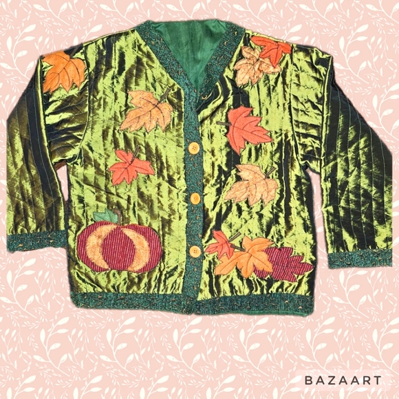 Jackets & Coats | Vintage Green Novelty Fall Buttonup Jacket Womens ...